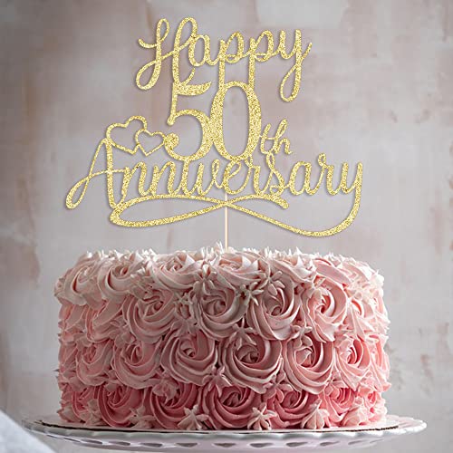 Sleyberoy Glitter Happy 50th Anniversary Cake Toppers -Wedding Anniversary Party Decorations, 50th Wedding Anniversary, Company Anniversary Party, Birthday Party Decorations (50thGold)(Fifty)