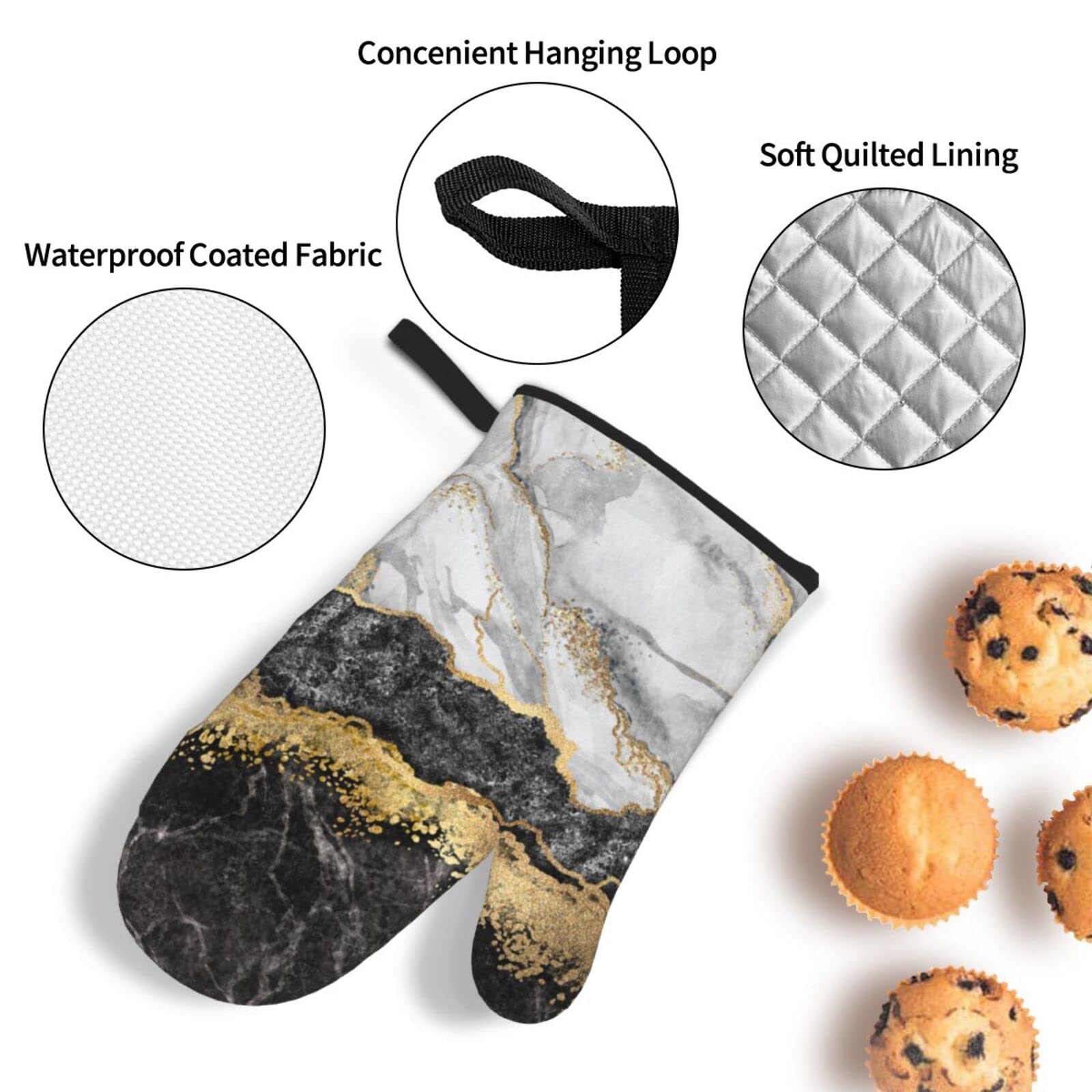 Marble Oven Mitts and Pot Holders 4pcs Sets,Funny Kitchen High Heat Resistant Oven Mitts,with Oven Gloves and Hot Pads Pot Holders for Baking Cooking BBQ Grilling