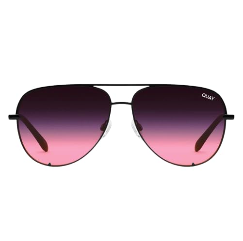 Quay Australia High Key Black/Black Pink 55mm Aviator Gradient Sunglasses Womens