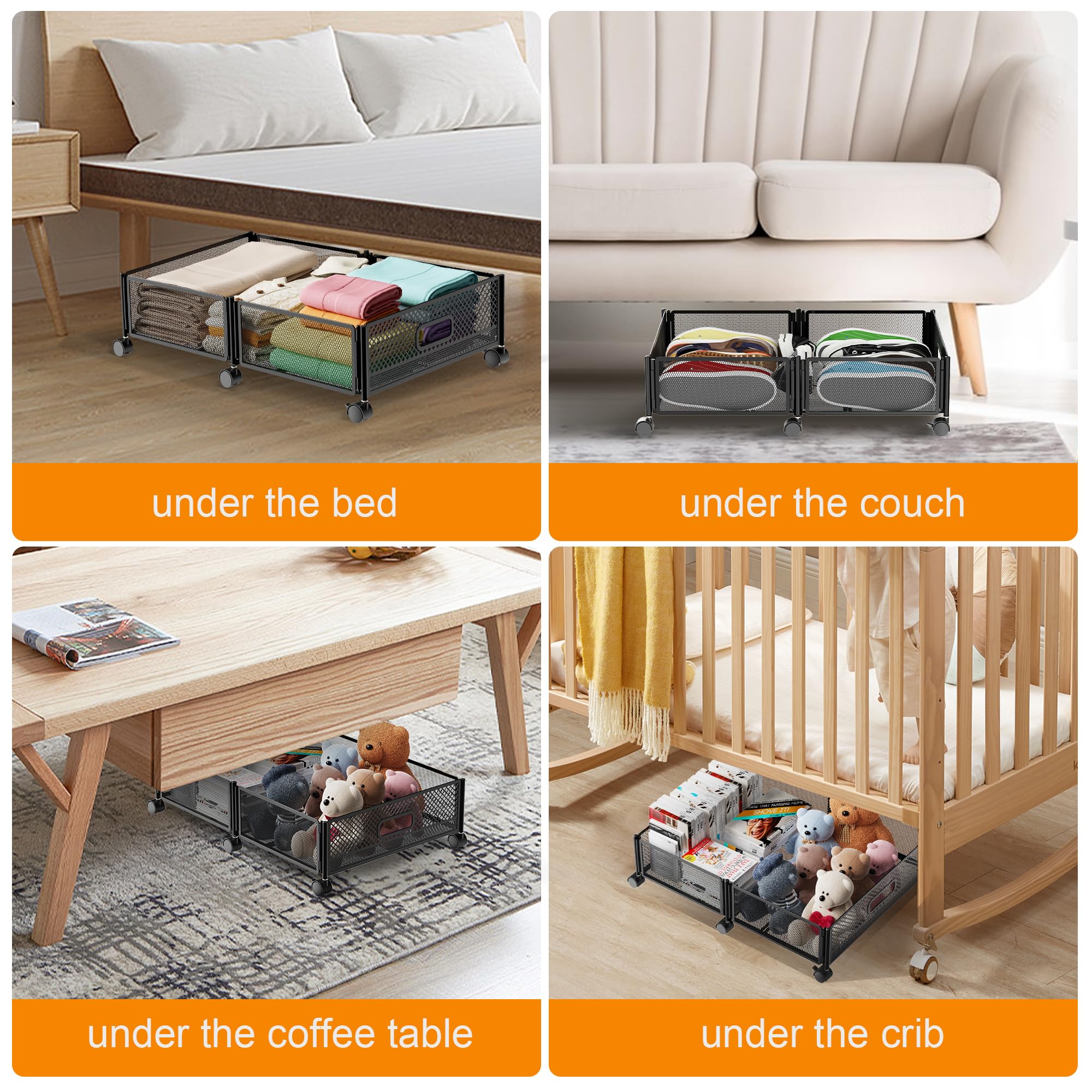 Under Bed Shoe Storage Organizer Underbed Storage Containers with Wheels Under Bed Drawers on Wheels Rolling Underbed Storage Shoe Box Dorm Room Bedroom Storage for Clothing Shoes Blanket Crib Book