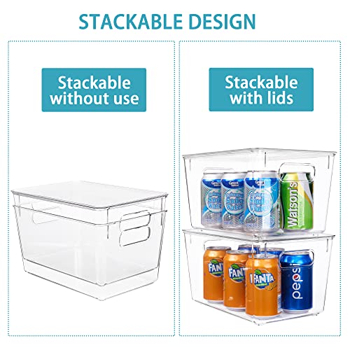 Vtopmart 4 Pack Clear Stackable Storage Bins with Lids, Large Plastic Containers with Handle for Pantry Organization and Storage,Perfect for Kitchen, Fridge, Cabinet, Bathroom Organizer