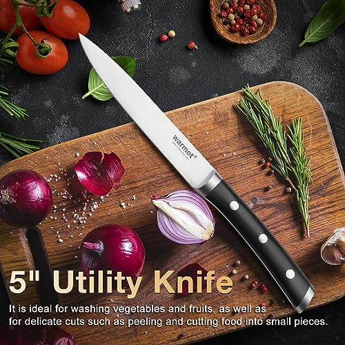 warmot Professional Kitchen Knife Set, 3 Pcs Chef Knife Set Sharp Knives Sets for Kitchen High Carbon Stainless Steel, Cooking Knife Triple Riveted Handle with finger protectors with Gift Box