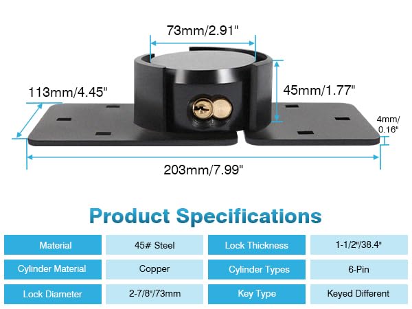 IRONWALLS Black Hidden Shackle Padlock 2 Pack, 73mm/2-7/8β Puck Lock Keyed Different with Hasp, 4pcs Keys & Fixing Screws, Heavy Duty Steel Padlocks for Doors, Trucks, Gates, Trailer