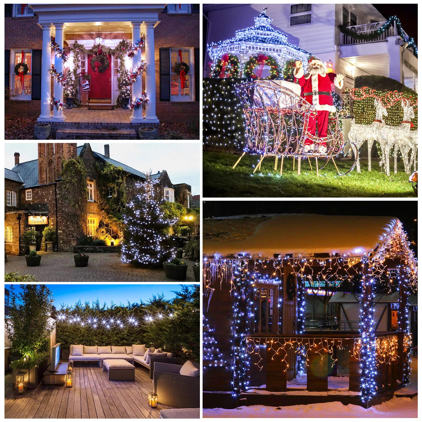 QITONG 2 Pack White Solar Christmas Lights, Each 66ft 200LED Solar String Lights Outdoor Waterproof, 8 Modes White Solar Lights for Outside Tree Yard Garden Christmas Decorations (Cool White)