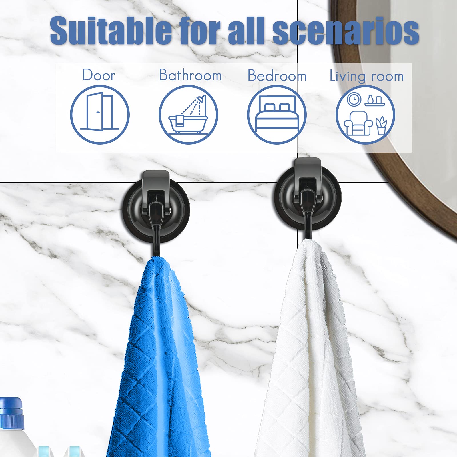 Khdrvok Heavy Duty Vacuum Wreath Cup Hook, Easy to Install and Remove, No Hole Punched,Black- Plated Plished Super Suction for Kitchen,Bathroom and Restroom,2Pack