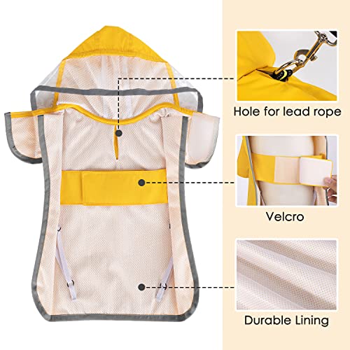 SlowTon Dog Raincoat, Adjustable Dog Rain Jacket Clear Hooded Double Layer, Waterproof Dog Poncho with Reflective Strip Straps and Storage Pocket for Small Medium Large Dogs(L)