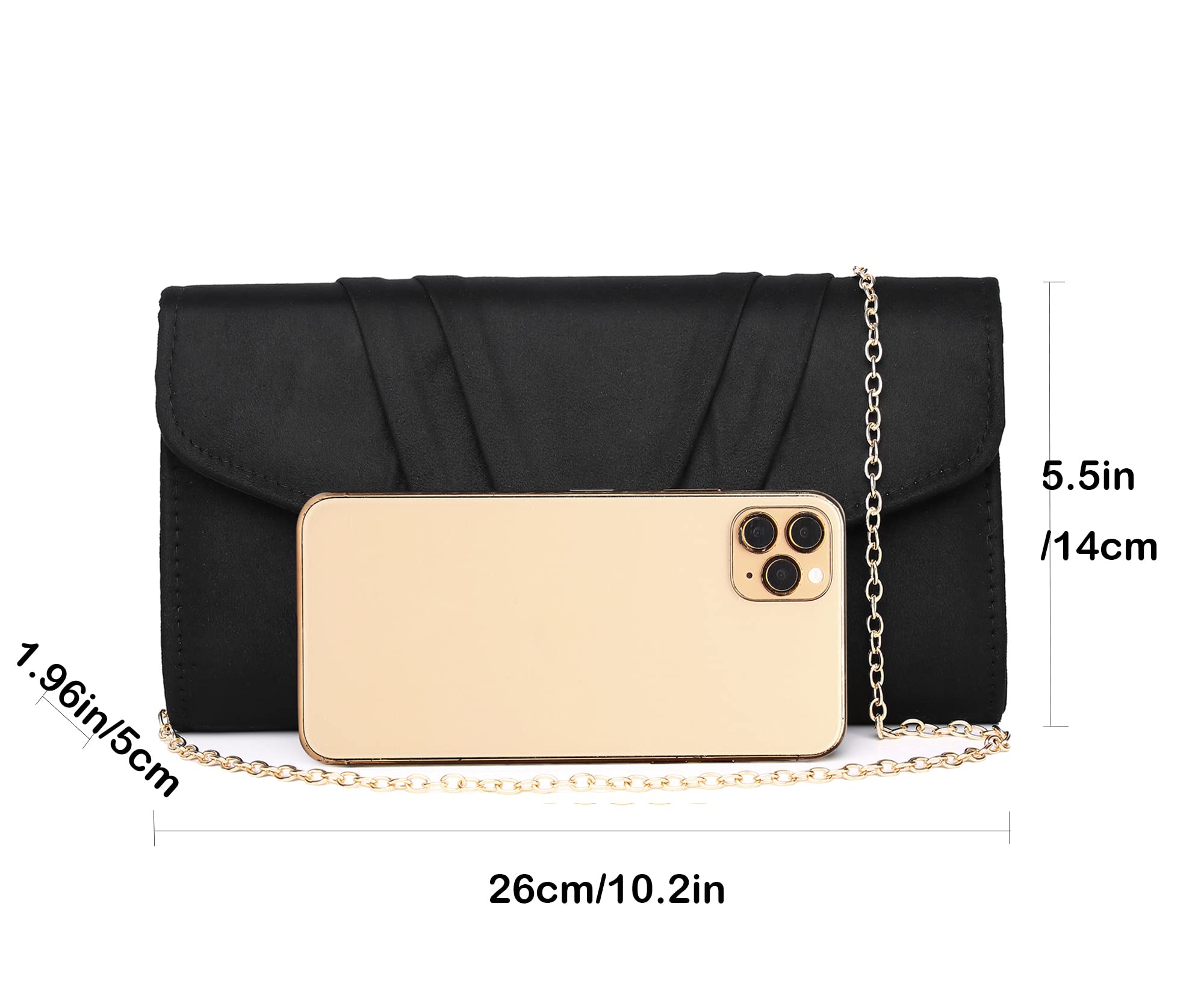 MUDUO Women Faux Suede Envelope Clutch Purse Evening Handbag Foldover Shoulder Crossbody Bag (Black)