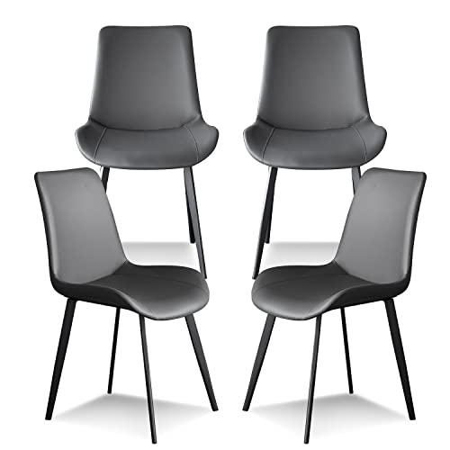 seonyou Dining Chairs Set of 4 Dark Grey Faux Leather for Kitchen Dining Room, Comfortable Mid Century Modern Chair with Metal Leg, Upholstered Big Side Chair for Living Room, Farmhouse