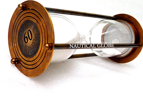 KHUMYAYAD 60 min brass sand timer brown antique finish, fully hand made vintage antique brass replica sand timer sand clock hour glass maritime nautical vint