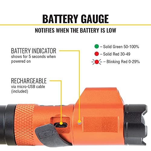 Klein Tools 56040 LED Rechargeable Flashlight, 350 Lumens, Twist Focus, Laser Pointer, Hands-Free, USB Charging Cable, for Work and Outdoor