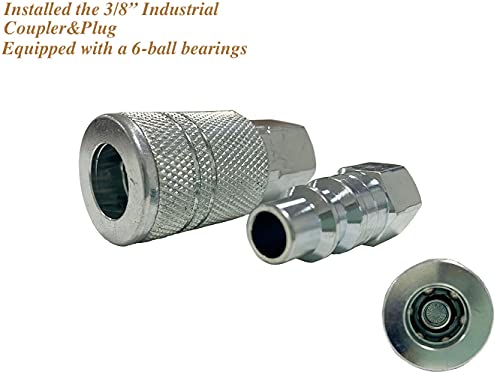 SANFU Polyurethane(PU) Reinforced 3/8”ID x 100ft Air Hose, 300PSI Wear Resistant with 3/8” Reassembled Industrial Quick Coupler and Plug, Bend Restrictor, Brown(100’)