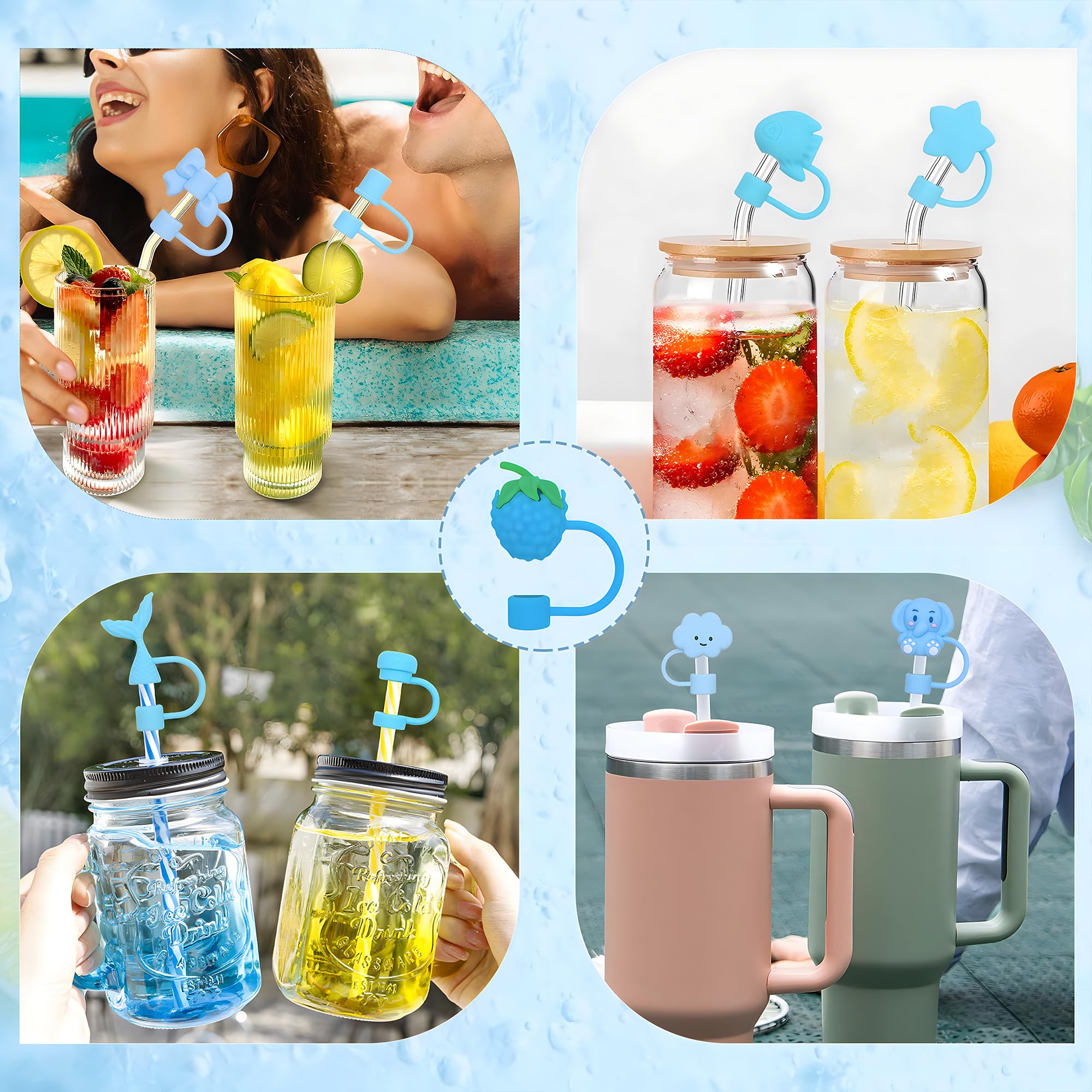 Oecoel 10Pcs 0.4in Straw Covers for Stanley Cup, Silicone Straw Toppers Cute Straw Cover Cap Compatible with Stanley 30&40 Oz Tumbler with Handle (Cloud/Star/Strawberry/Rainbow)