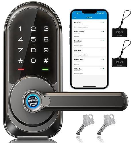 Veise Smart Lock, Keyless Entry Door Lock with Handle, Fingerprint 7-in-1 Locks for Front Door, Electronic Digital Keypad, APP Control, Set, Matte Black