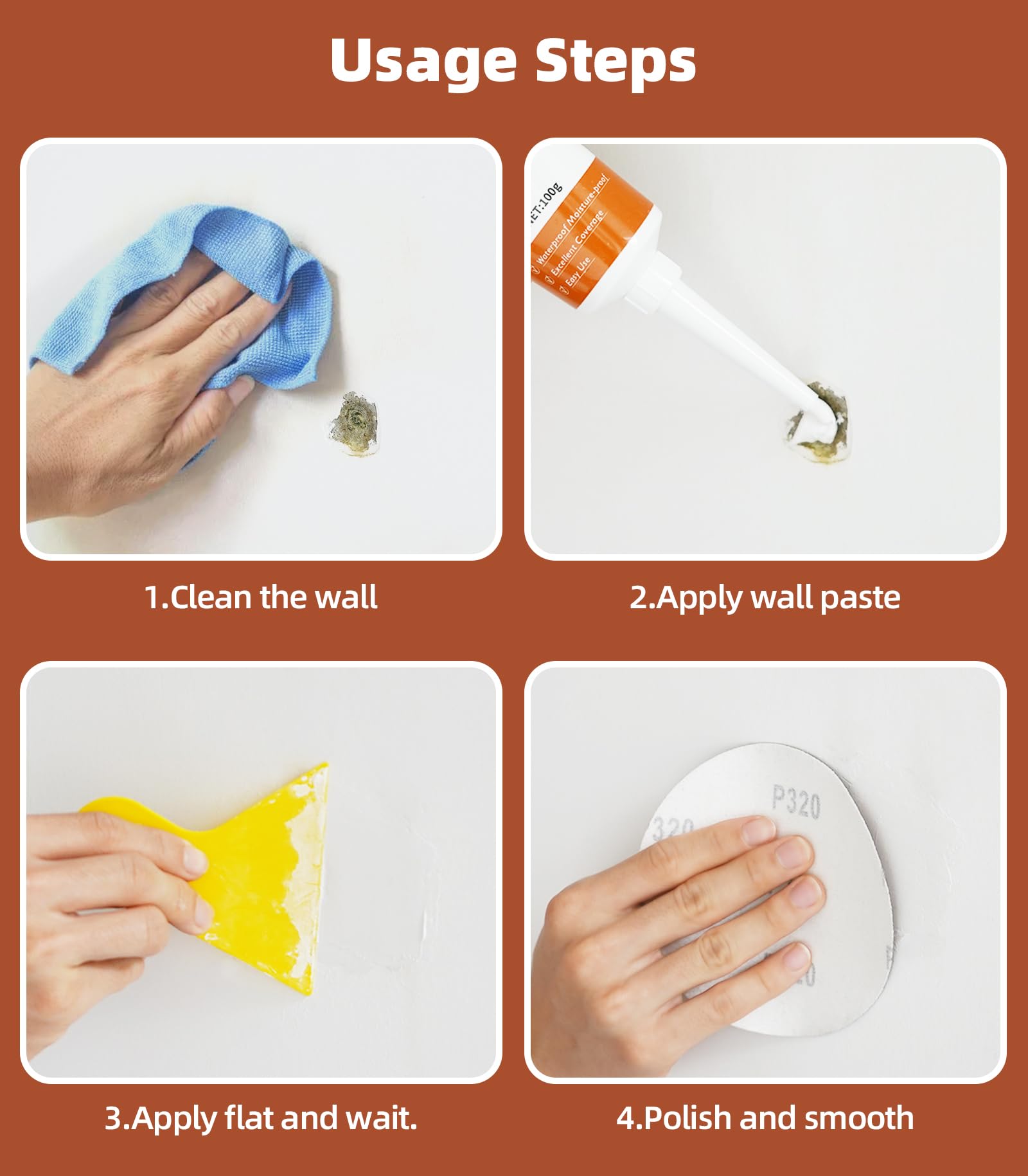 Spackle Wall Repair Kit,Drywall Repair Patch Kit,Simple Small Wall Hole Filler&Efficient Crack Repair,2 Pack Wall Putty Paste,Plaster Ceiling Repair,Apartment Friendly.