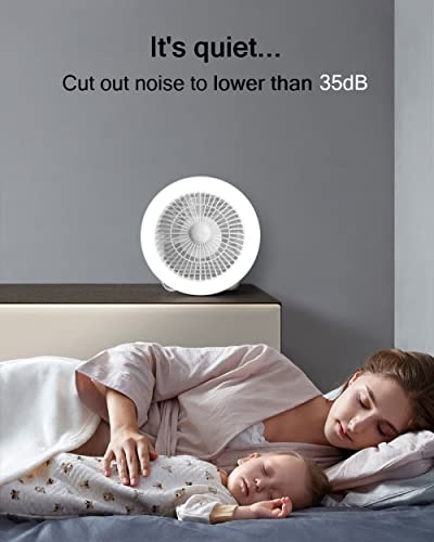 Small Desk Fan Battery Operated 8", 3 Speed Upgraded Max 20H Powerful Airflow, Circular LED Light, Rechargeable USB Fan, Table Fan for Camping, Bedside, Desk, Quiet Small Fan, 90° Tilt Stand