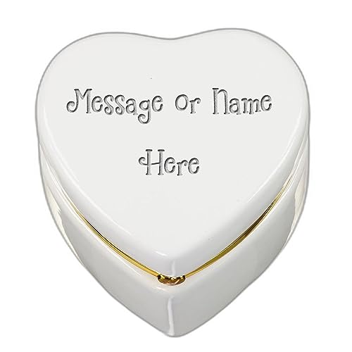 Personalized Jewelry Box - White Heart Trinket Box - Ceramic Jewelry Keepsake or Ring Organizer for Birthday or Wedding with Custom Name