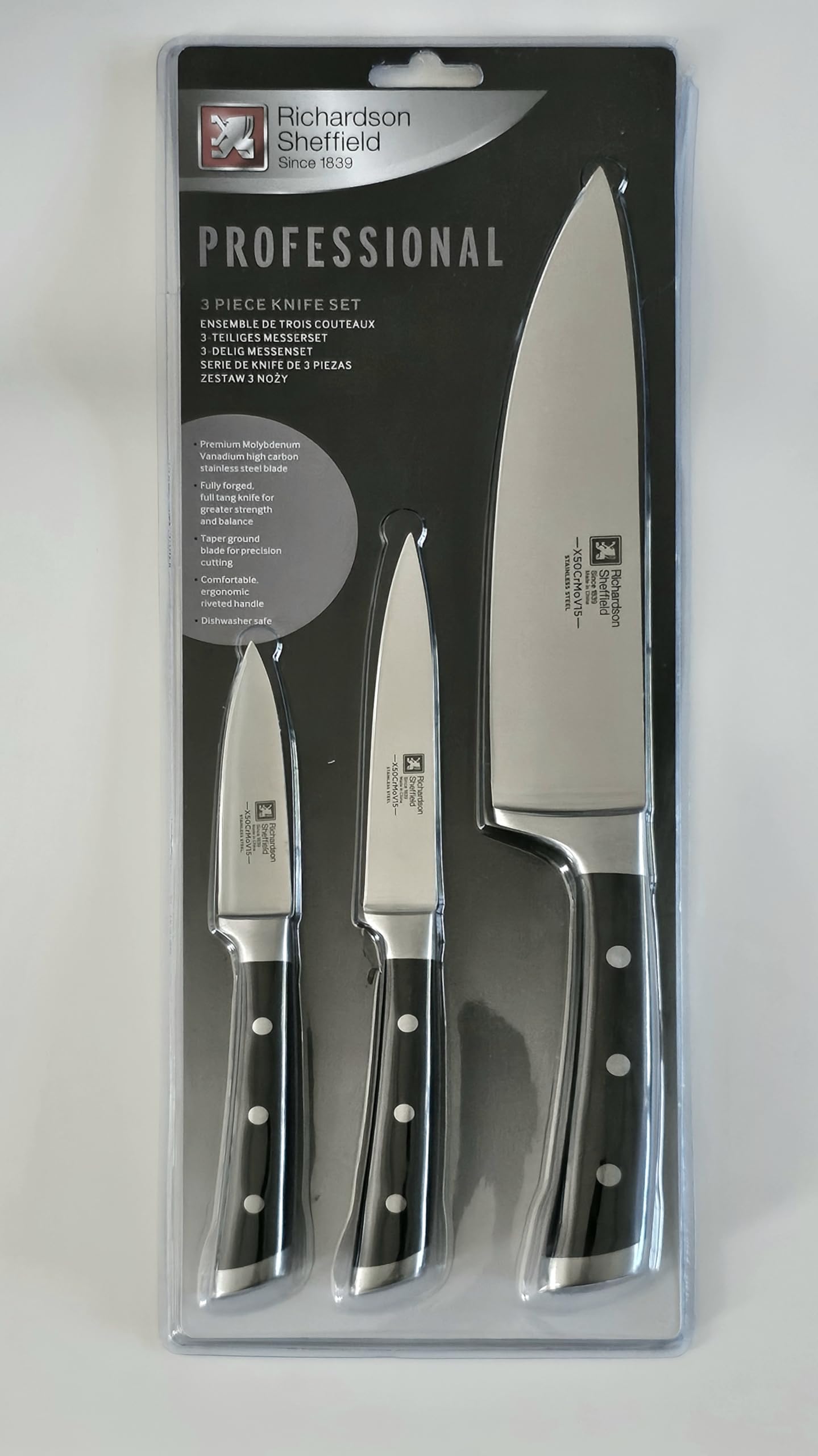 Richardson Sheffield Vulcano Professional Stainless Steel Knife Set, Small, Black, R075X2P580K69