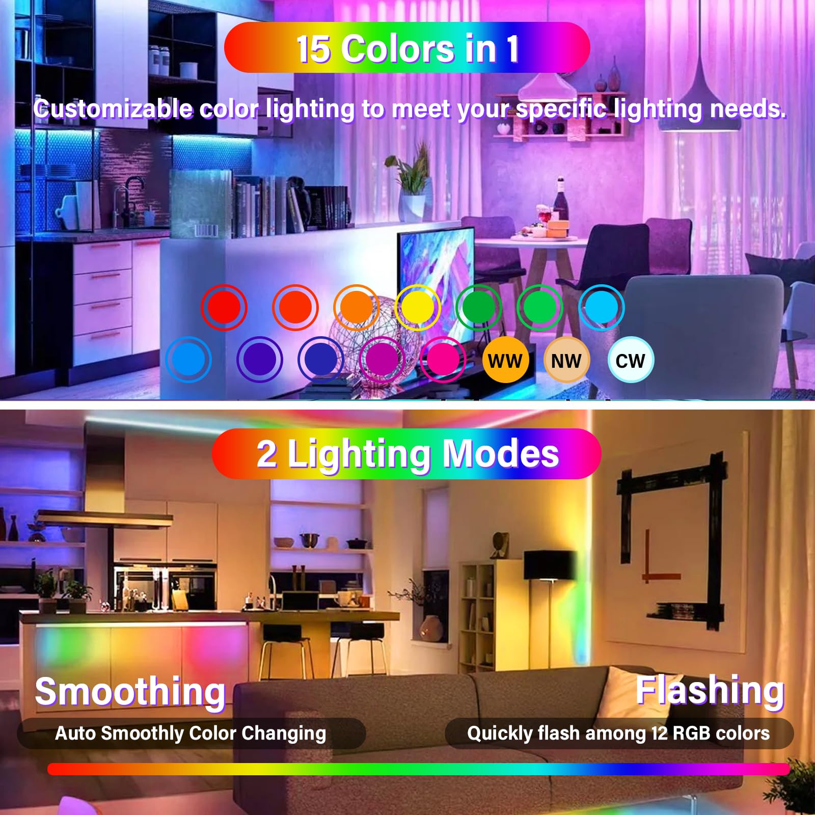 Rechargeable Light Bulbs with Remote,350LM Detachable E26 Battery Operated Light Bulb with Dimmable&Timer&15 Colors Selectable,Wireless Puck Emergency Lamp for Wall Sconce,Non-Hardwired,2-Pack