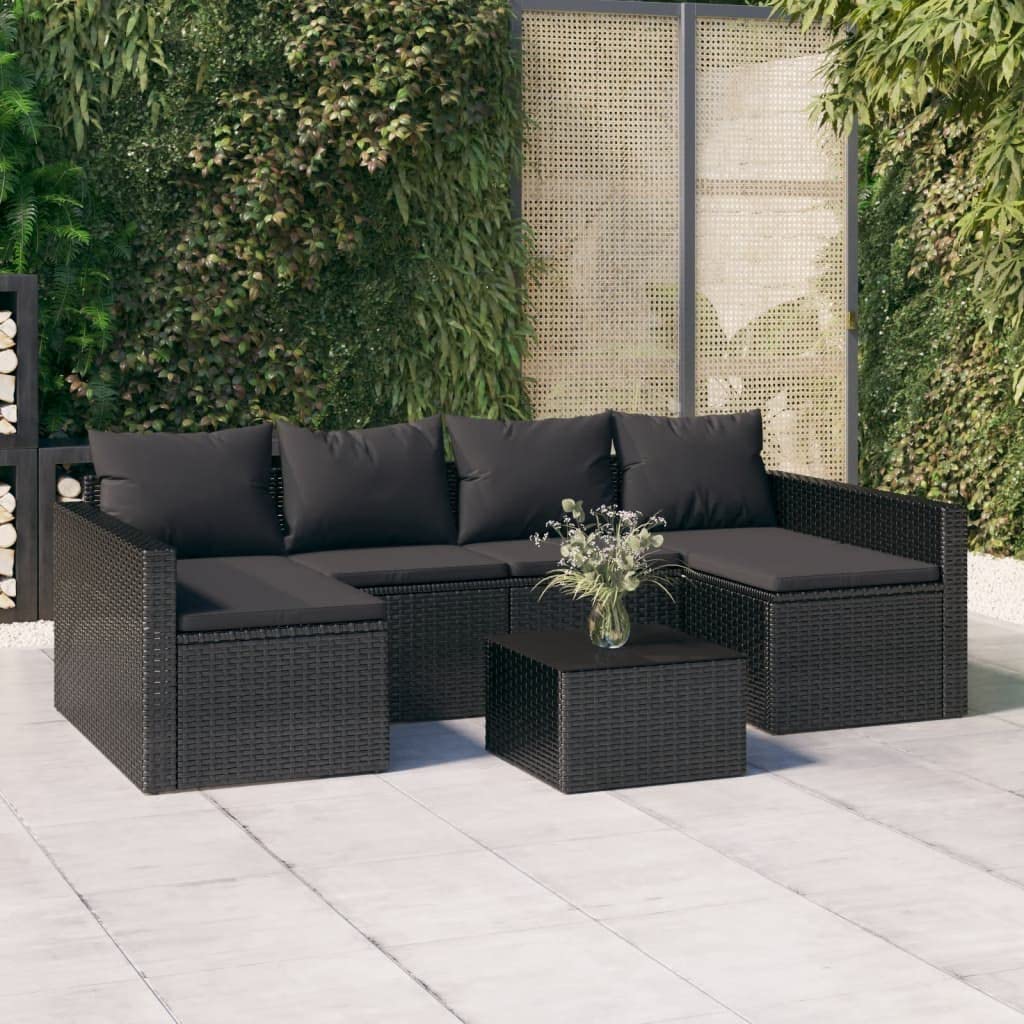 vidaXL 2 Piece Patio Lounge Set - Black Poly Rattan with Comfortable Cushions and Convenient Coffee Table - Perfect for Outdoor Living Space