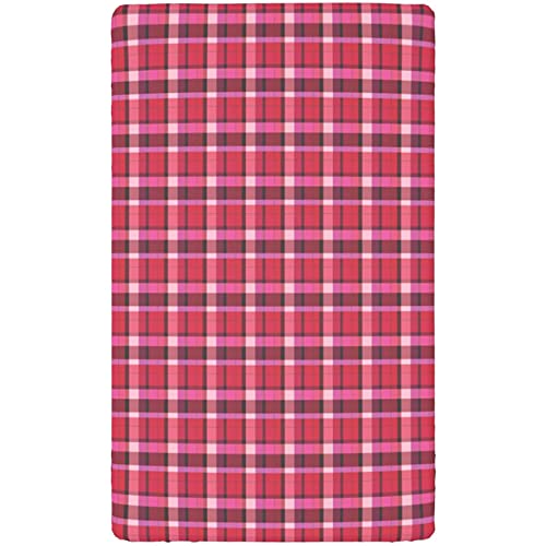 Plaid Themed Fitted Crib Sheet,Standard Crib Mattress Fitted Sheet Ultra Soft Material-Baby Sheet for Boys Girls,28“ x52“,Pink and Pale Maroon
