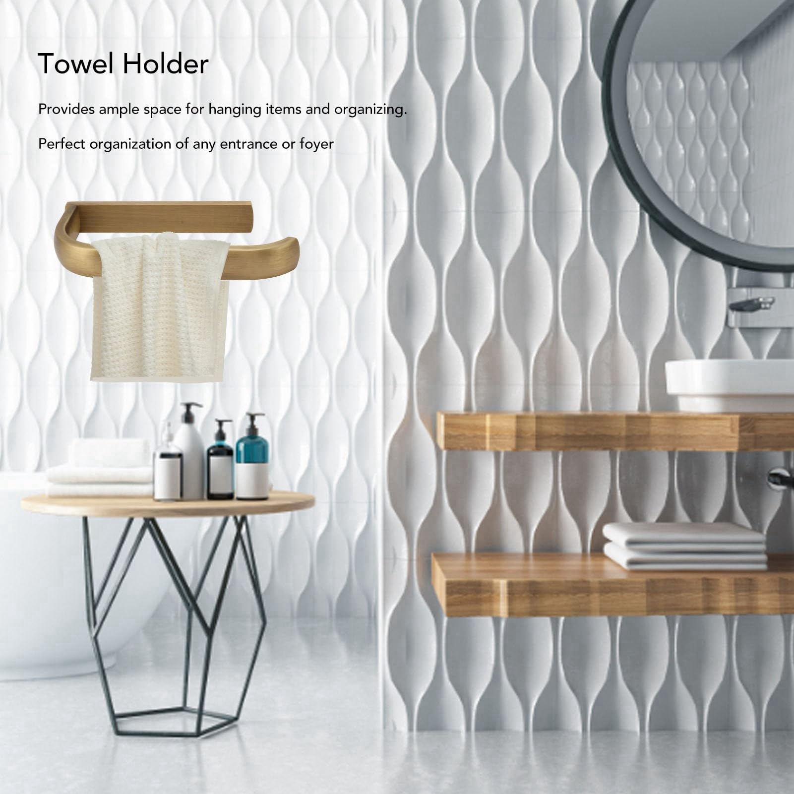 Stainless Steel Towel Rack, Wall Mounted Retro Style Space Saving Antique Brass Towel Holder for Bathroom Entrance(Large)