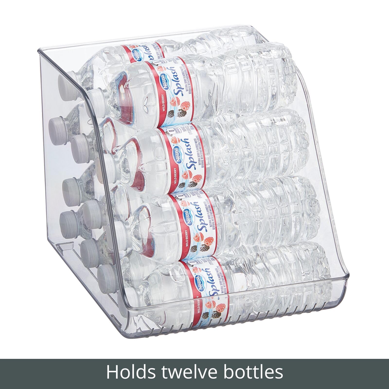 mDesign Tall Plastic Water Bottle Stackable Storage Organization Bin with Open Front for Kitchen Refrigerator, Freezer, Pantry, Holds 12 Bottled Drinks/Beverages, Ligne Collection, Clear