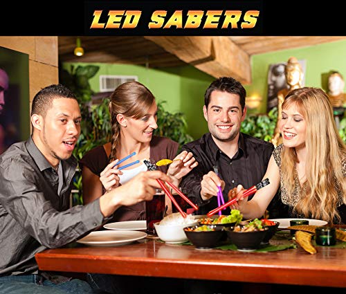 LIGHTSABER CHOPSTICKS LIGHT UP STAR WARS LED Glowing Light Saber Chop Sticks REUSABLE Sushi Lightup Sabers Bright LEDs - 8 Color Modes - 2 Pairs