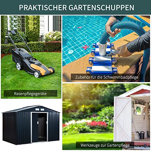 Outsunny 9' x 6' Outdoor Storage Shed, Garden Tool House with Foundation, 4 Vents and 2 Easy Sliding Doors for Backyard, Patio, Garage, Lawn, Dark Gray