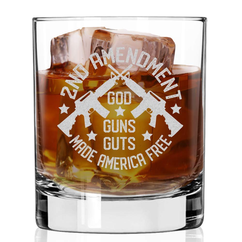 Lucky Shot - 2nd Amendment God Guns Guts Whiskey Glass | Novelty Old Fashioned Wine Glasses | Old Fashioned Wine Glass Gifts | Independence Day Gift (11 oz)