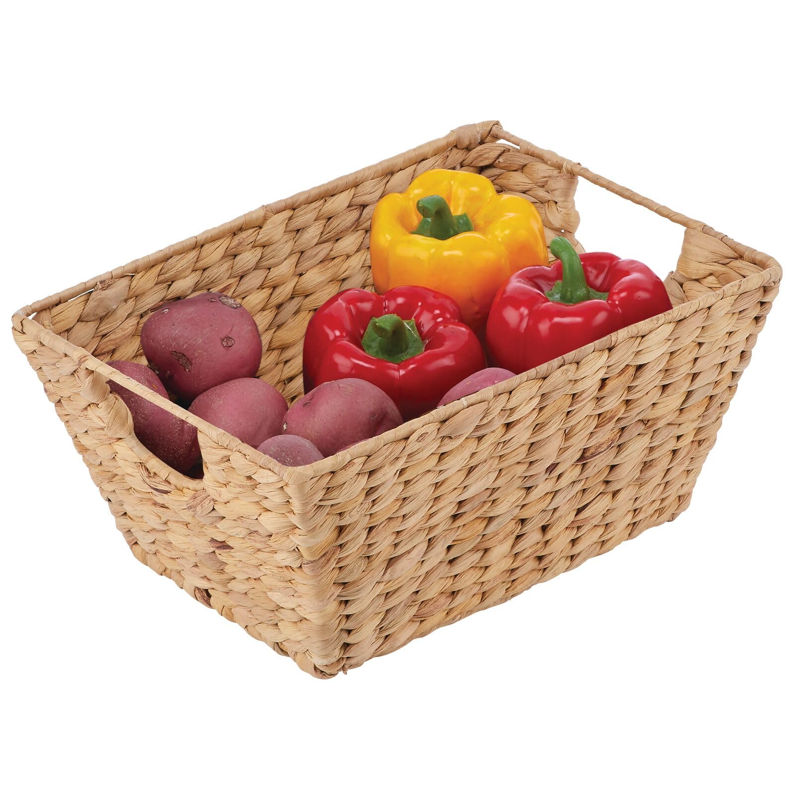 mDesign Natural Woven Hyacinth Closet Storage Organizer Basket Bin for Kitchen Cabinets, Pantry, Bathroom, Laundry Room, Closets, Garage - 4 Pack - Natural