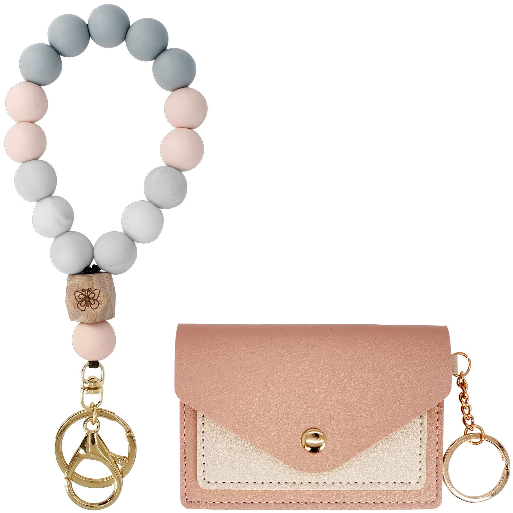 Hisuper Silicone Bangle Key Ring Bracelet Wallet Key Chain for Circle Wrist Bracelet for Car Keys Keychains Elastic Beaded Silicone Bracelet Bangle Wristlet Women Beaded Keychain with Card Horder