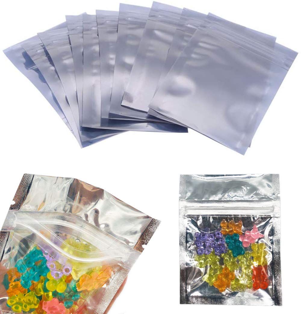 Luckycivia 200 PACK Resealable Clear Ziplock Smell Proof Pouch Aluminum Foil Zip Lock Bulk Food Storage Bag, Plastic Aluminum Material,3x4 inch
