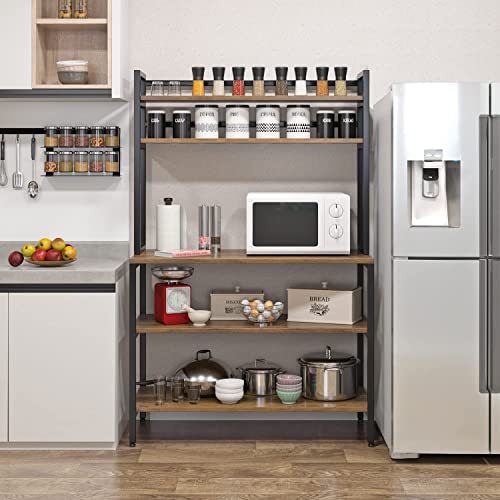 HITHOS Industrial 5-Tier Kitchen Bakers Rack with Hutch, Microwave Oven Stand with Shelves, Coffee Bar for Living Room, Utility Storage Shelf for Home Office, Rustic Brown
