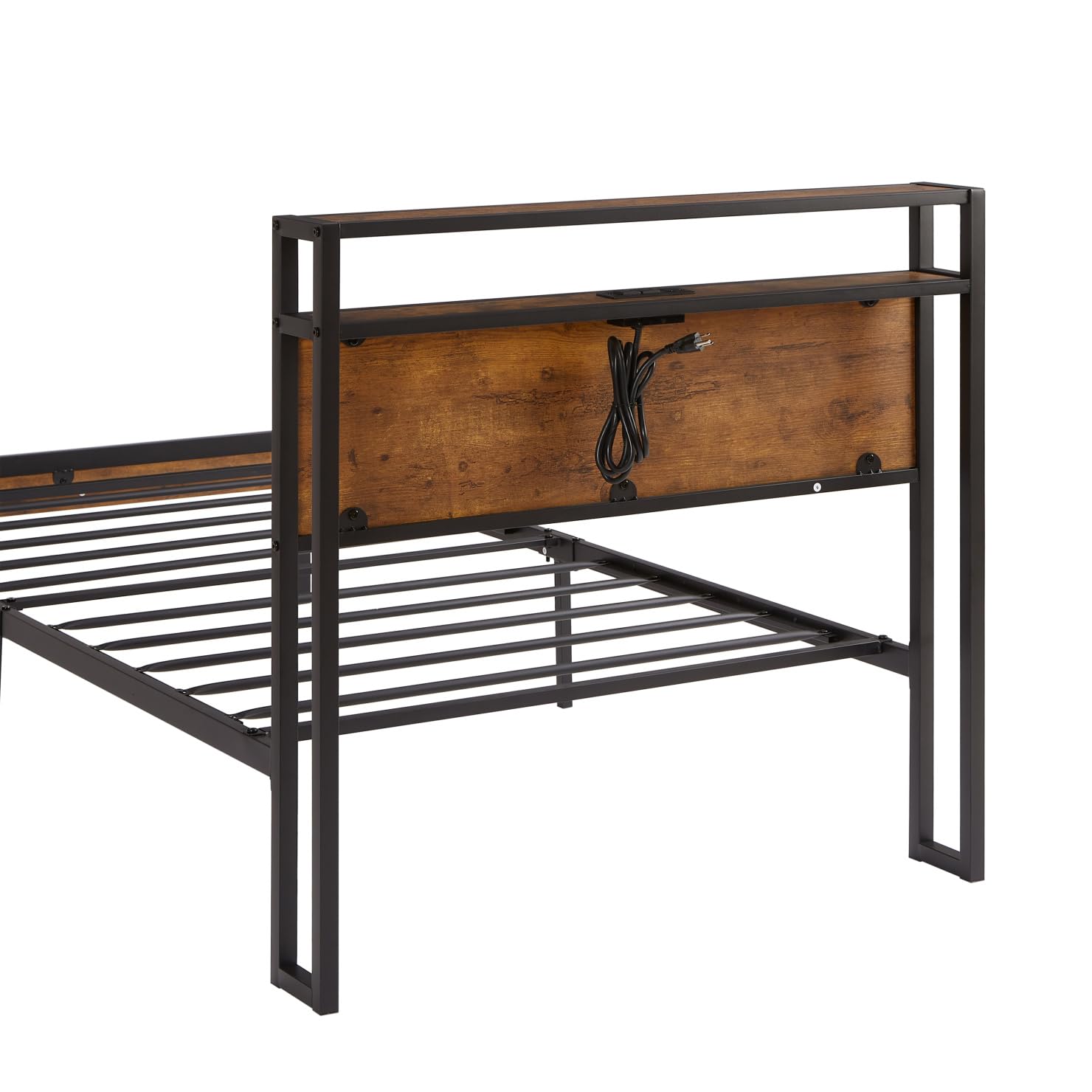 TURRIDU Twin Size Bed with USB Port & LED Lights, Metal Platform Bed Frame with Wooden Headboard & Footboard for Small Space, No Box Spring Needed, Large Under Bed Storage, Easy to Assemble, Brown
