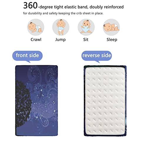 Starry Night Themed Fitted Mini Crib Sheets,Portable Mini Crib Sheets Soft & Stretchy Fitted Crib Sheet-Crib Mattress Sheet or Toddler Bed Sheet,24β x38β,Charcoal Grey Indigo Black