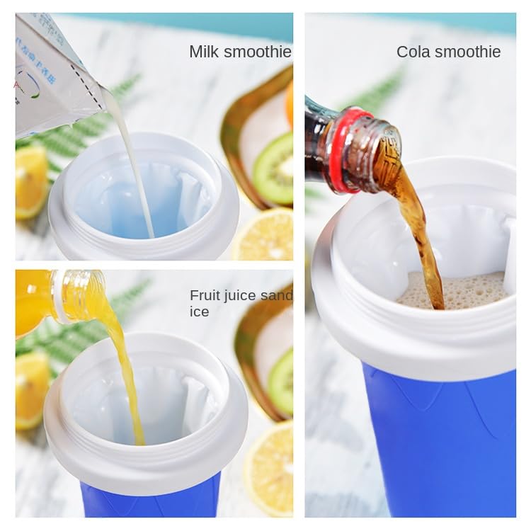 Klums Kitchen Slushy Maker Cup, Quick Frozen Magic Cup, Smoothies Cooling, Double Layer Squeeze Slushy Maker, TikTok Homemade Milk Shake Ice Cream Maker, DIY it for Children and Family (Blue)