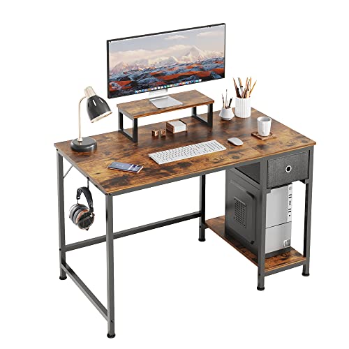 VERMESS Computer Desk with Drawer and Monitor Stand,39 Inch Small Desk Study Writing Table,Desks & Workstations for Home Office Bedroom,Vintage