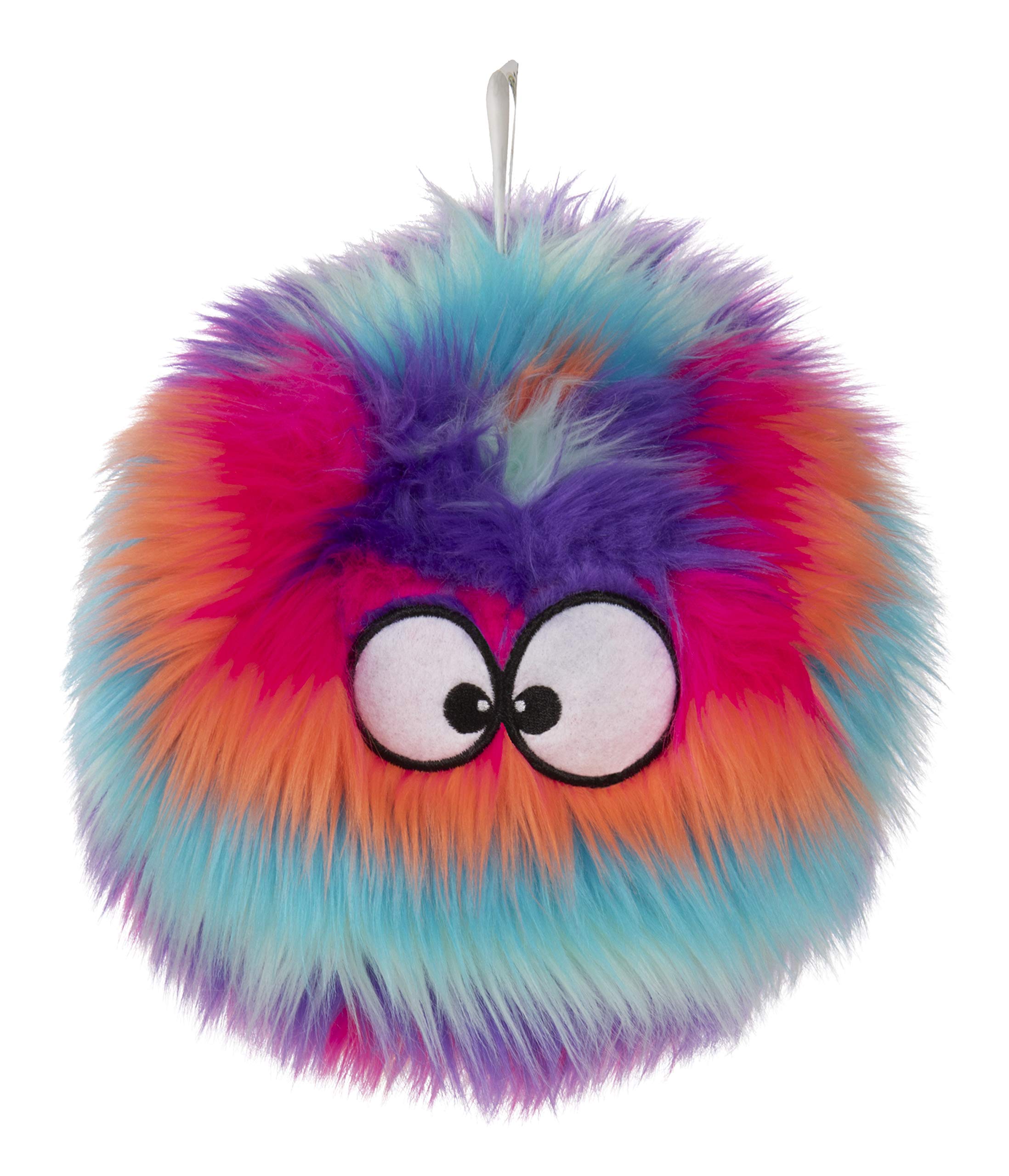 goDog Furballz Squeaky Plush Ball Dog Toy, Chew Guard Technology - Cool Rainbow, Large