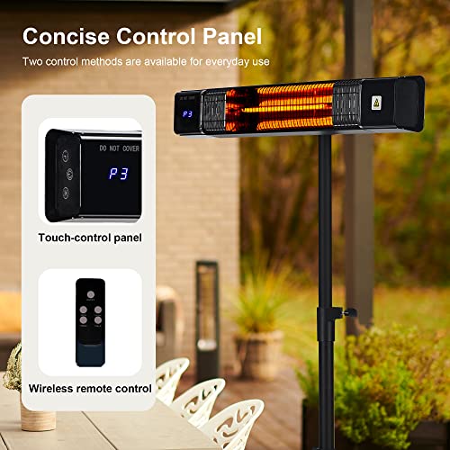 Mountman Patio Heater, Electric Heater for Outdoor/Indoor Use, 1500W Infrared Radiant Heater with Remote, 3 Modes, 24H Timer, IP45, Wall Mounted/Tripod for Garage, Backyard Porch, Basement, Balcony