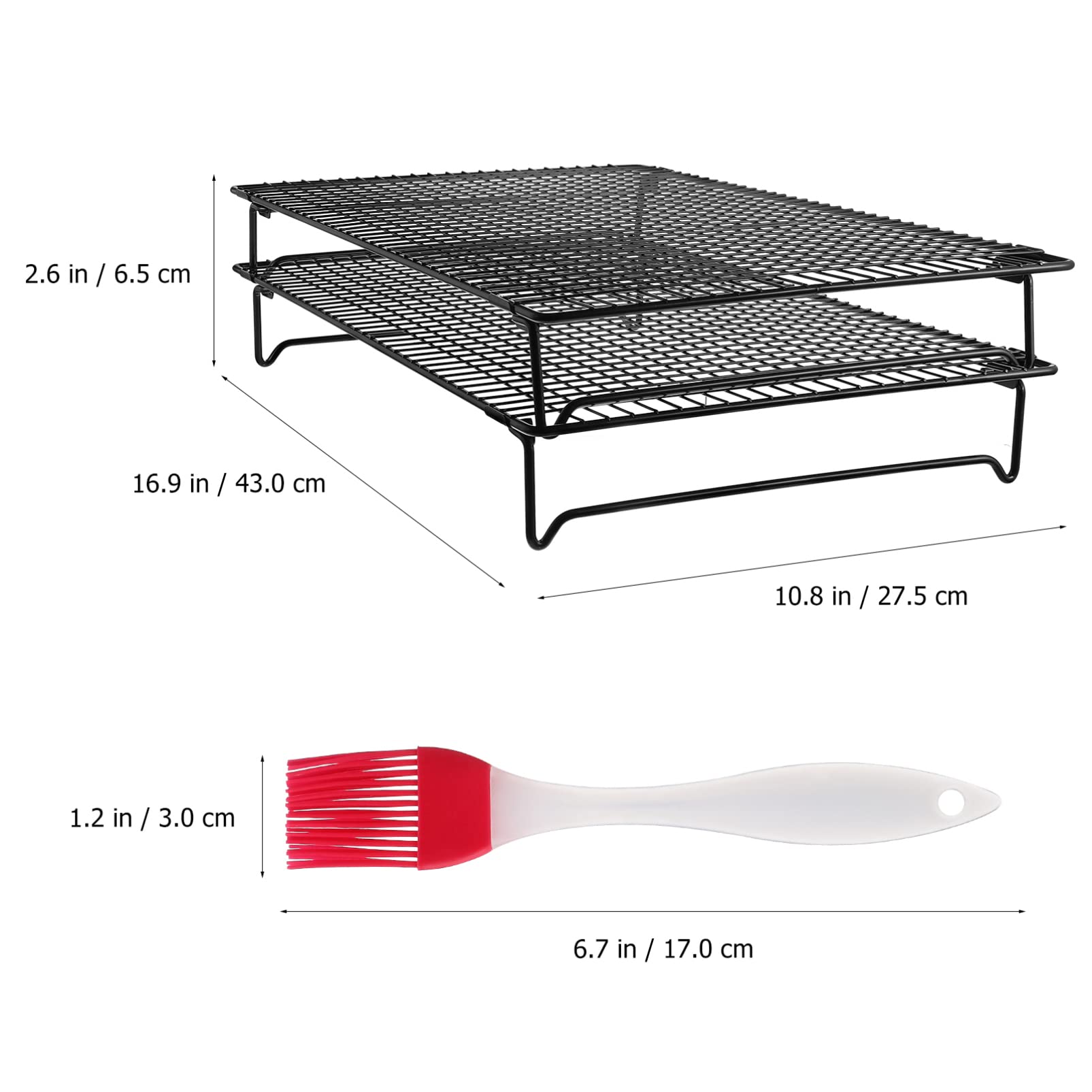 Luxshiny Baking Rack Stackable Cooling Rack, 2 Tier Cooling Racks with Brush for Cooking and Baking, Cookie Cooling Rack Baking Racks, Drying Racks Baking Supplies
