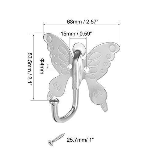 uxcell 10Pcs Wall Mounted Hook Robe Hooks Butterfly Style Single Clothes Hanger, Zinc Alloy, Silver