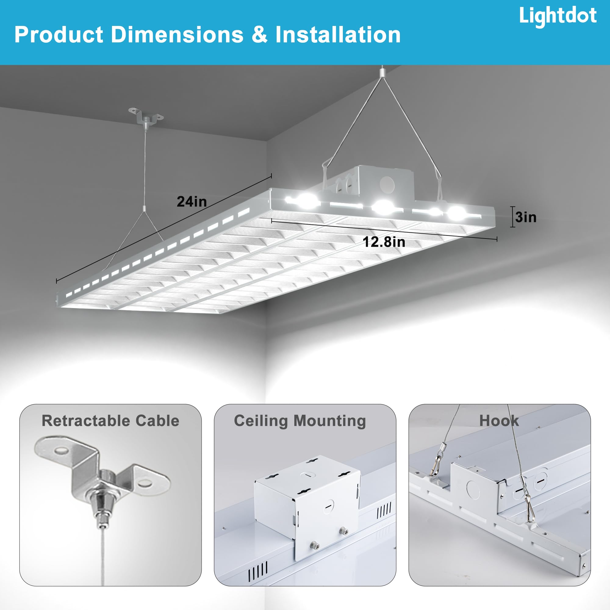 Upgraded 4FT Strong Illumination Led High Bay Light with Grill Reflector, 100-277V 【Driver Equipped】 265W 37100LM 5000K Linear for Warehouse Workshop Garage -2Pack