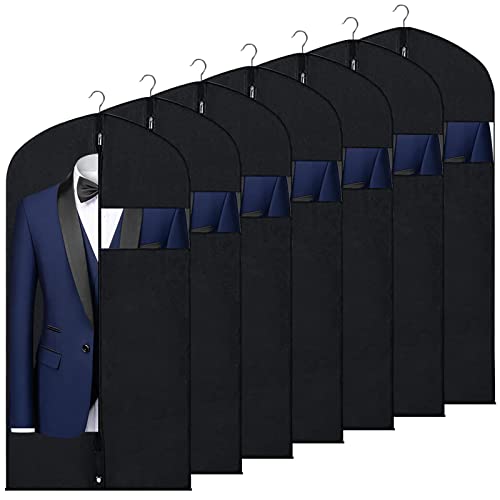 SORON 43" Garment Bags, 7 Packs Garment Bags for Hanging Clothes, Env-friendly Breathable Suit Bag Clothes Cover for Storage Suits, shirts, T-shirts and Jackets, Suitable for Adults and Children