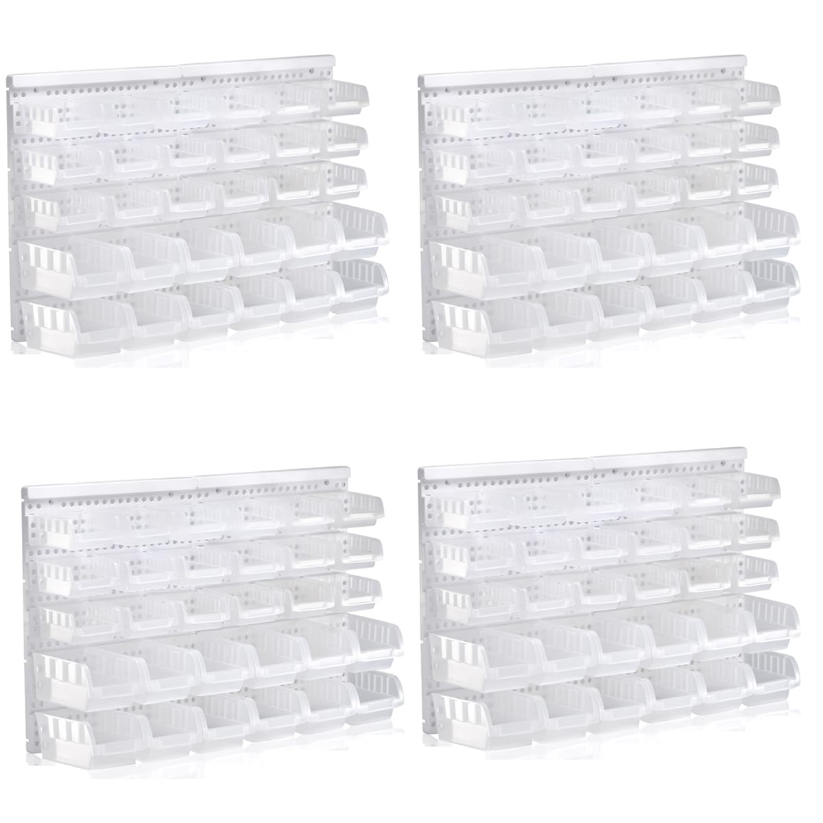 RIVTUN Transparent Garage Organizer Bins, 120PCS Wall Mounted Storage Small Parts Bins With White Pegboard to Store Nuts,Bolts, Screws, Nails