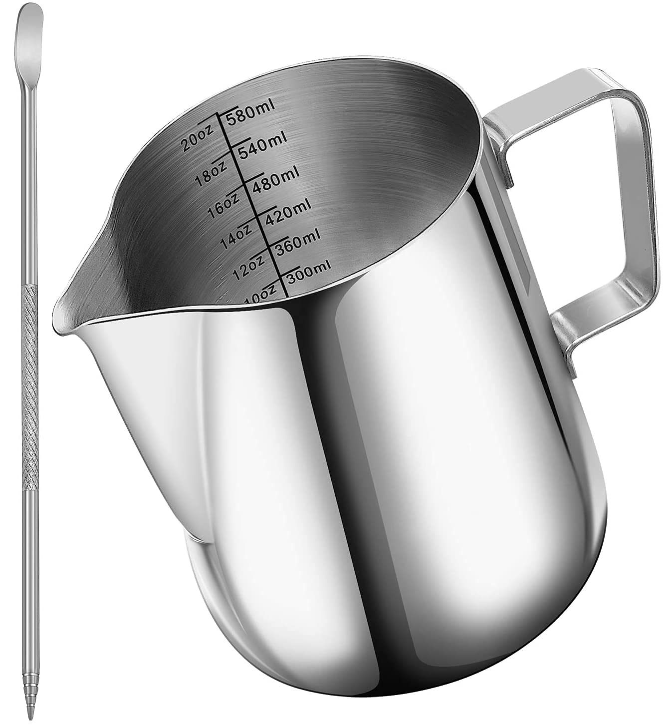 Milk Frothing Pitcher 304 Stainless Steel Milk Frother Cup 20 oz (600ml) for Coffee Arts/Espresso/Cappuccino