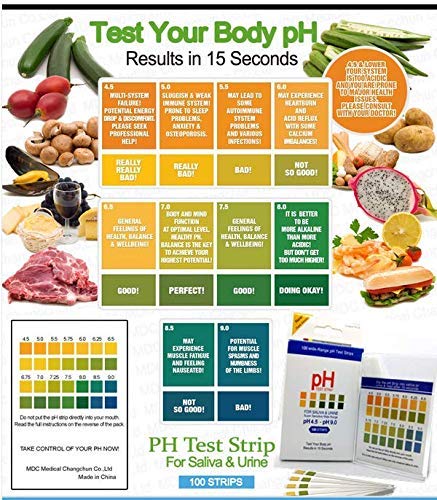 pH Test Strips 100ct -Saliva and Urinalysis Reagent Test Strips for Monitor Body Acidity and Alkalinity .Track and Balance Your Body pH & A Healthy Diet. pH Scale 4.5-9.0