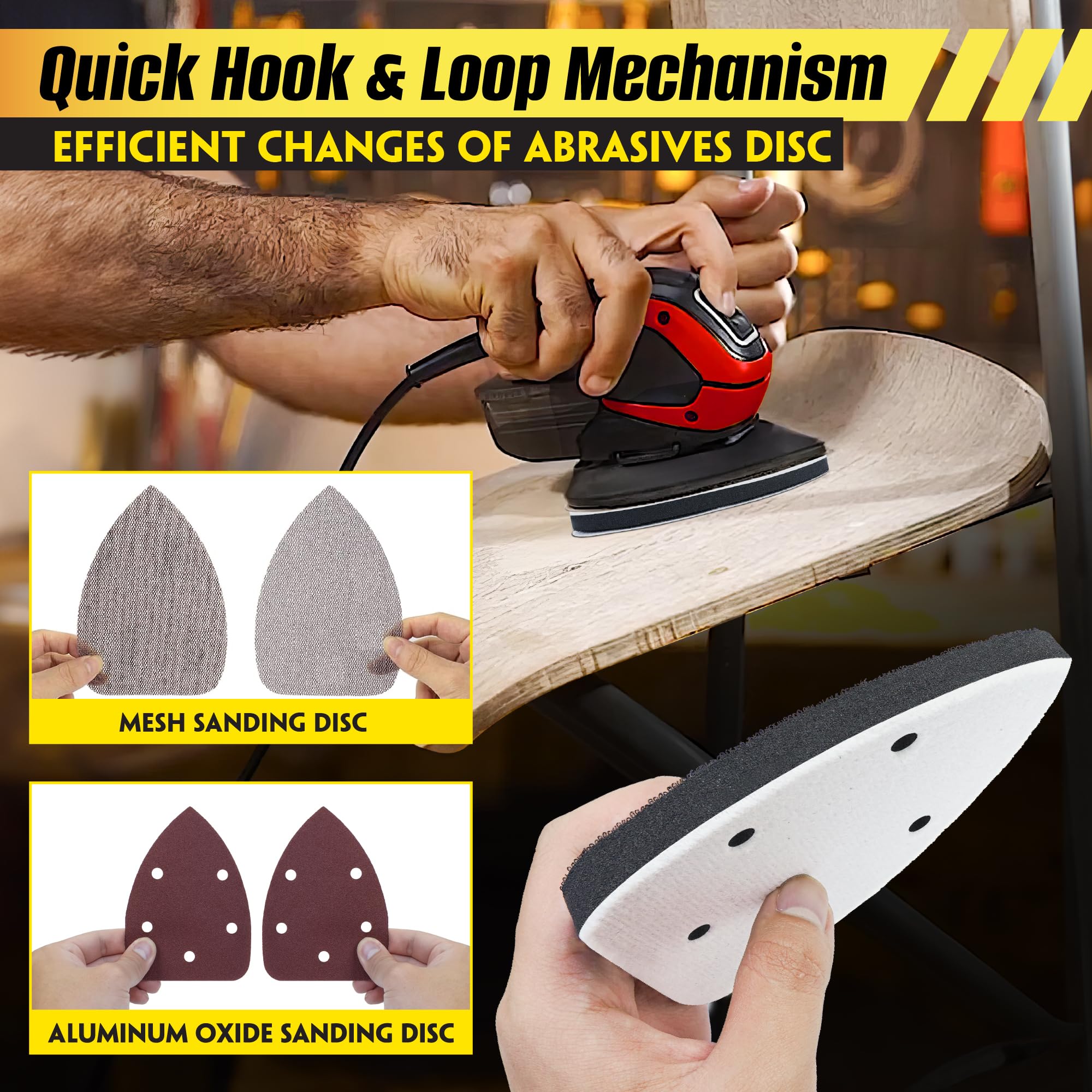 TUSGOR 5 Pack Mouse Detail Sanding Interface Pad Hook and Loop - Triangle Sanding Pads with 5 Holes Foam Interface - Mouse Sander Sandpaper Backing Pad for Flexibility & Balancing Sanding Pressure