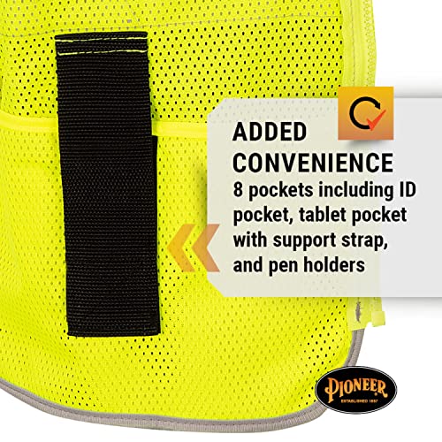 Pioneer Safety Vest for Men β Hi Vis Reflective Mesh Neon with 8 Pockets, Zipper Closure for Construction, Traffic, Security Work β Orange, Yellow/Green, V1025260U