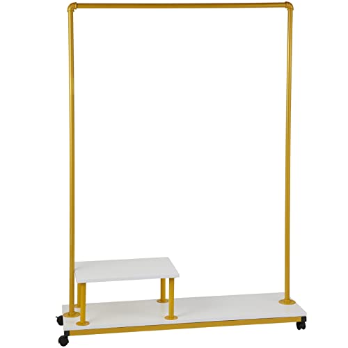 VEVOR Clothing Garment Rack, 47.2"x14.2"x63.0", Heavy-duty Clothes Rack w/Bottom Shelf & Side Shelf, 4 Swivel Casters, Sturdy Steel Frame, Rolling Clothes Organizer for Retail Store Boutique, Gold