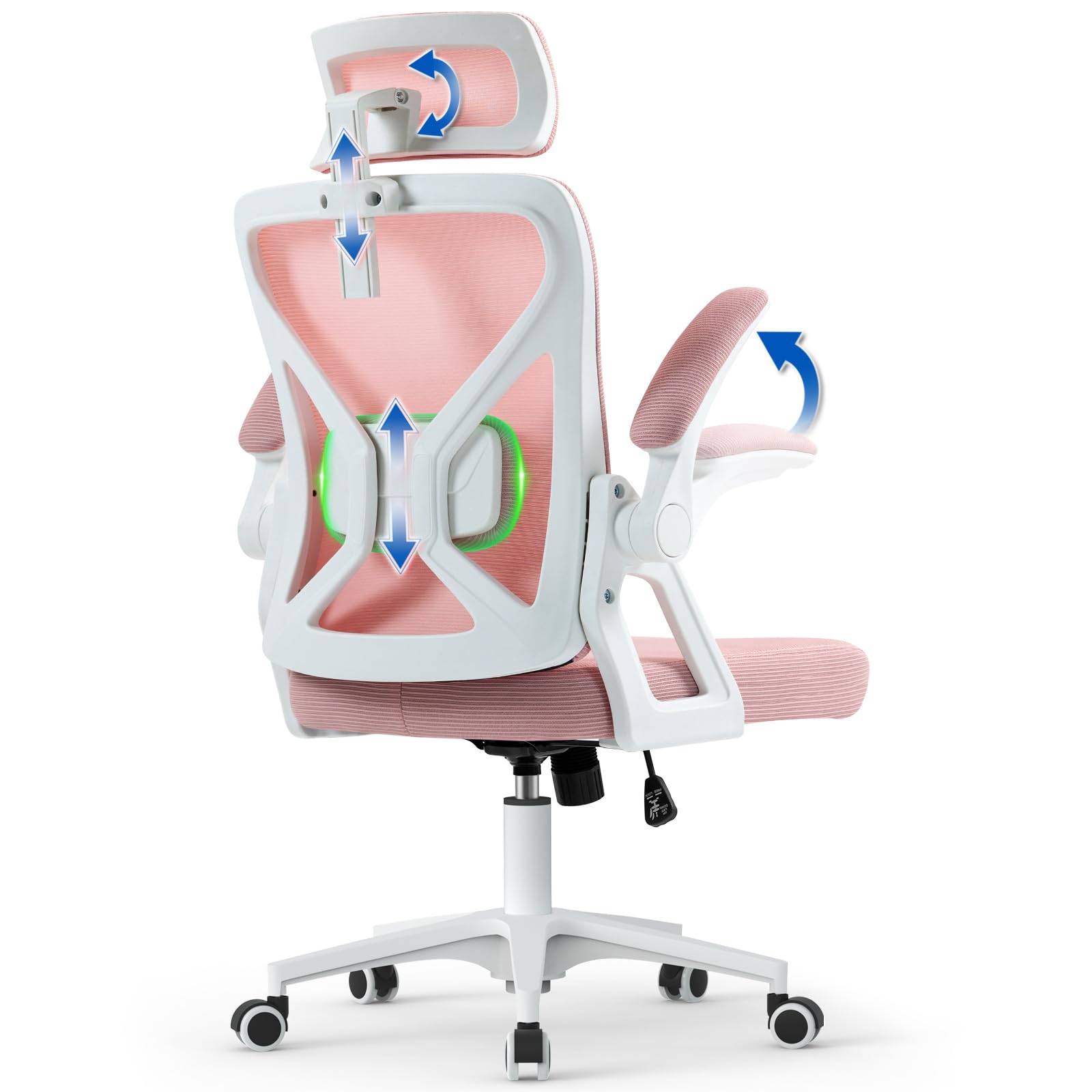 SEATZONE Ergonomic Office Chair Mesh Back Support Desk Chairs with Wheels and Flip-up Arms, Comfortable Computer Chair Lumbar Support for Teens and Adults, Dusty Pink